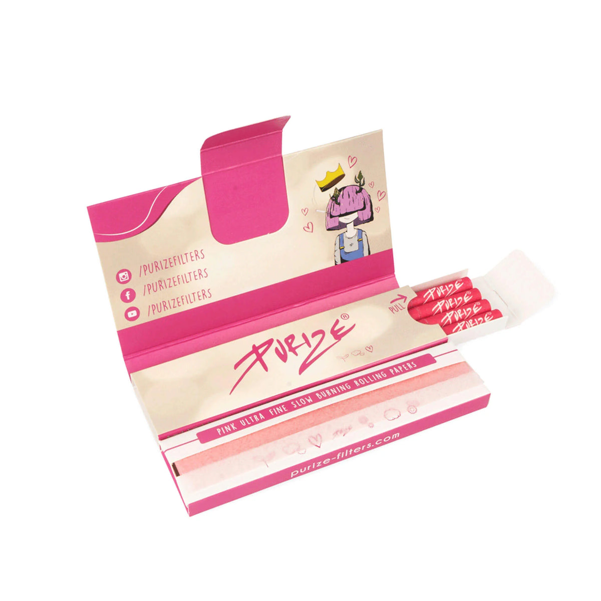 Purize Pink Rolling Papers with Activated Charcoal Filters Pack